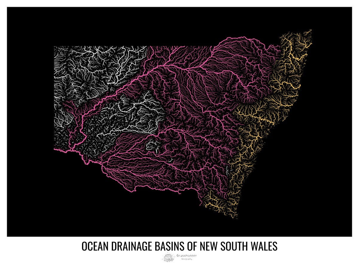 Ocean Drainage Basin Map Of New South Wales Black Grasshopper Geography