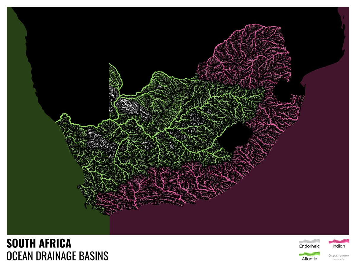 Ocean Drainage Basin Map Of South Africa Black With Polygons And Leg