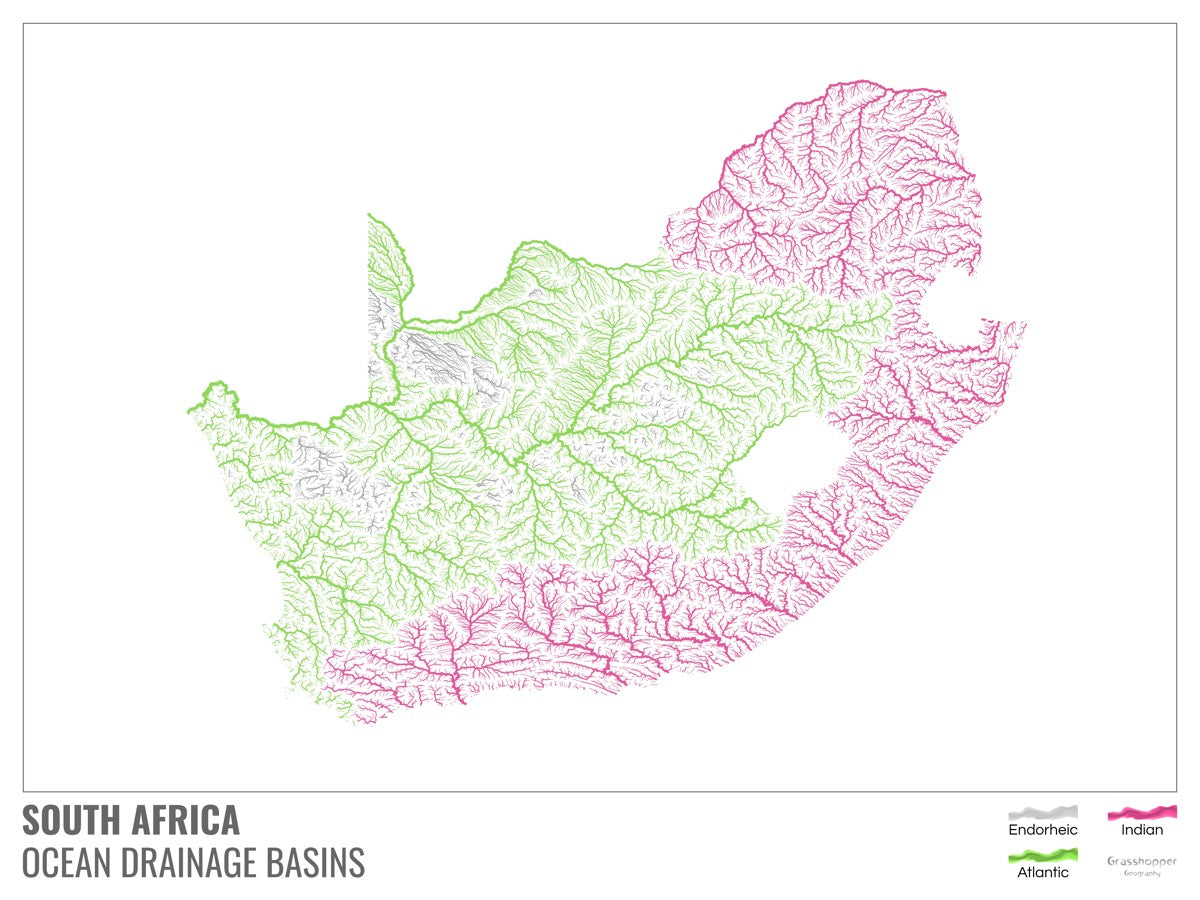 Ocean Drainage Basin Map Of South Africa White With Legend