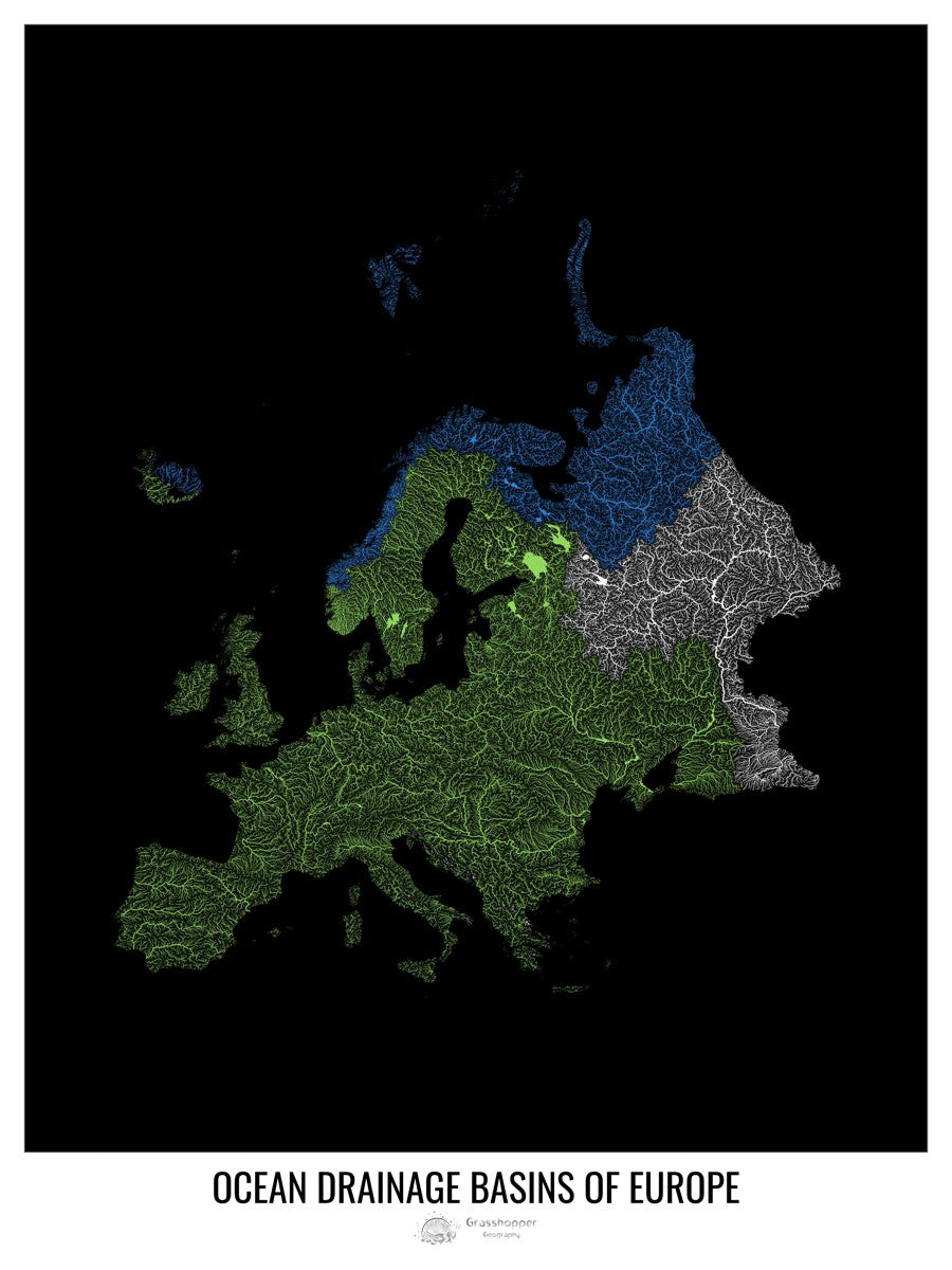 Ocean Drainage Basin Map Of Europe Black Grasshopper Geography
