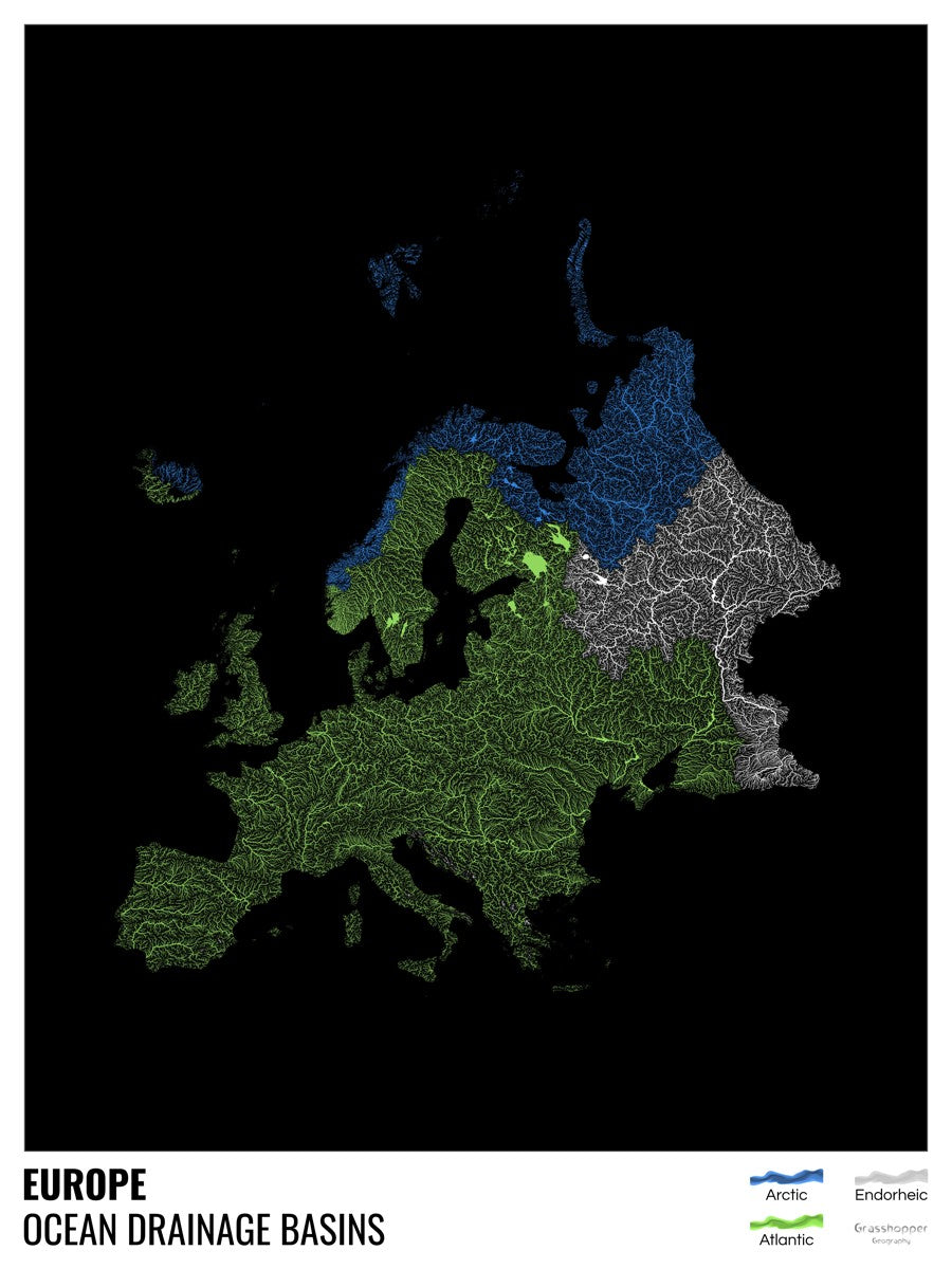 Ocean Drainage Basin Map Of Europe Black With Legend Grasshopper
