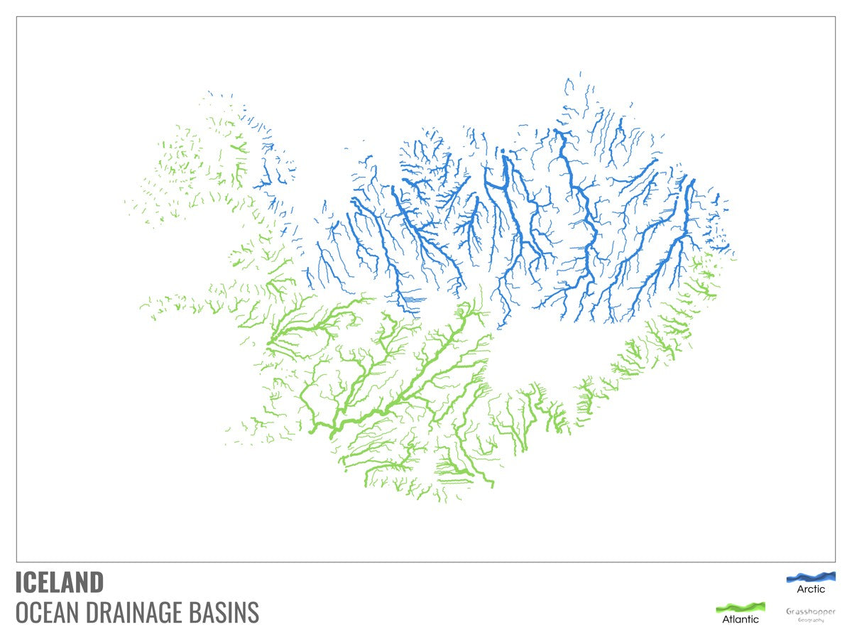 Ocean Drainage Basin Map Of Iceland White With Legend Grasshopper