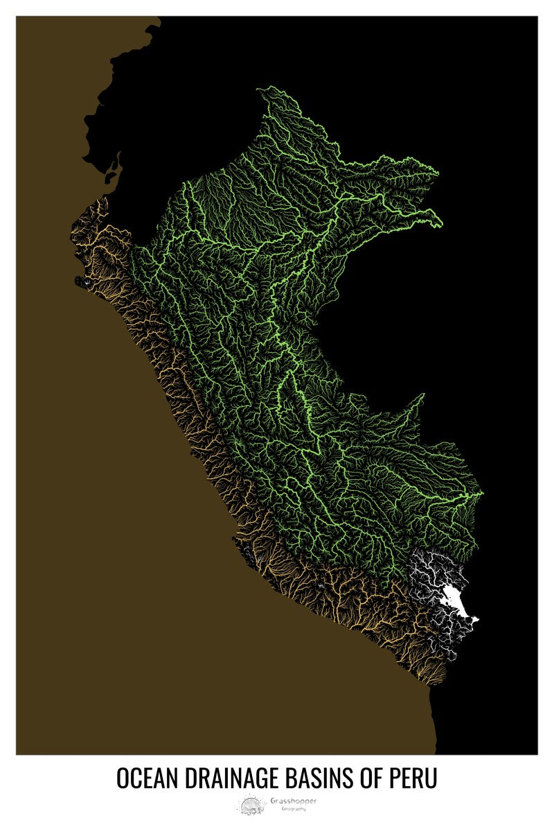 Ocean Drainage Basin Map Of Peru Black With Polygons Grasshopper