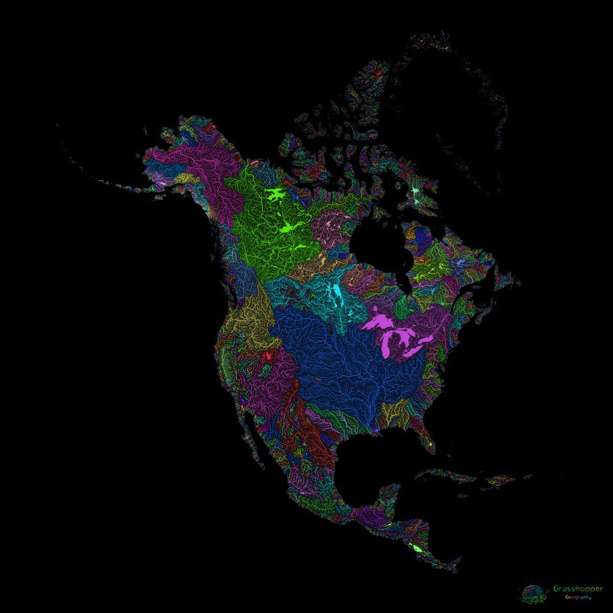 CUSTOM North America river basin map – Grasshopper Geography