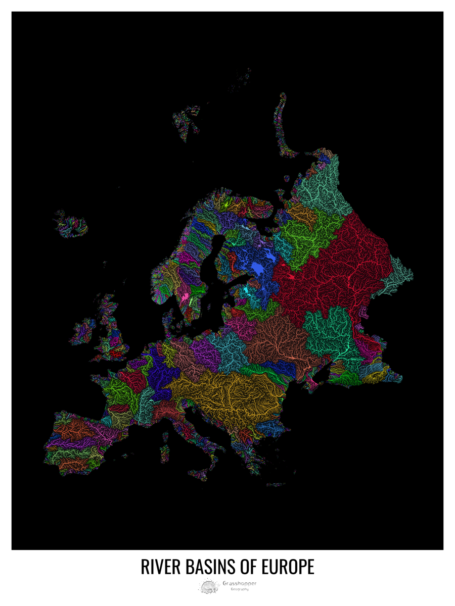 CUSTOM Europe River basin map – Grasshopper Geography