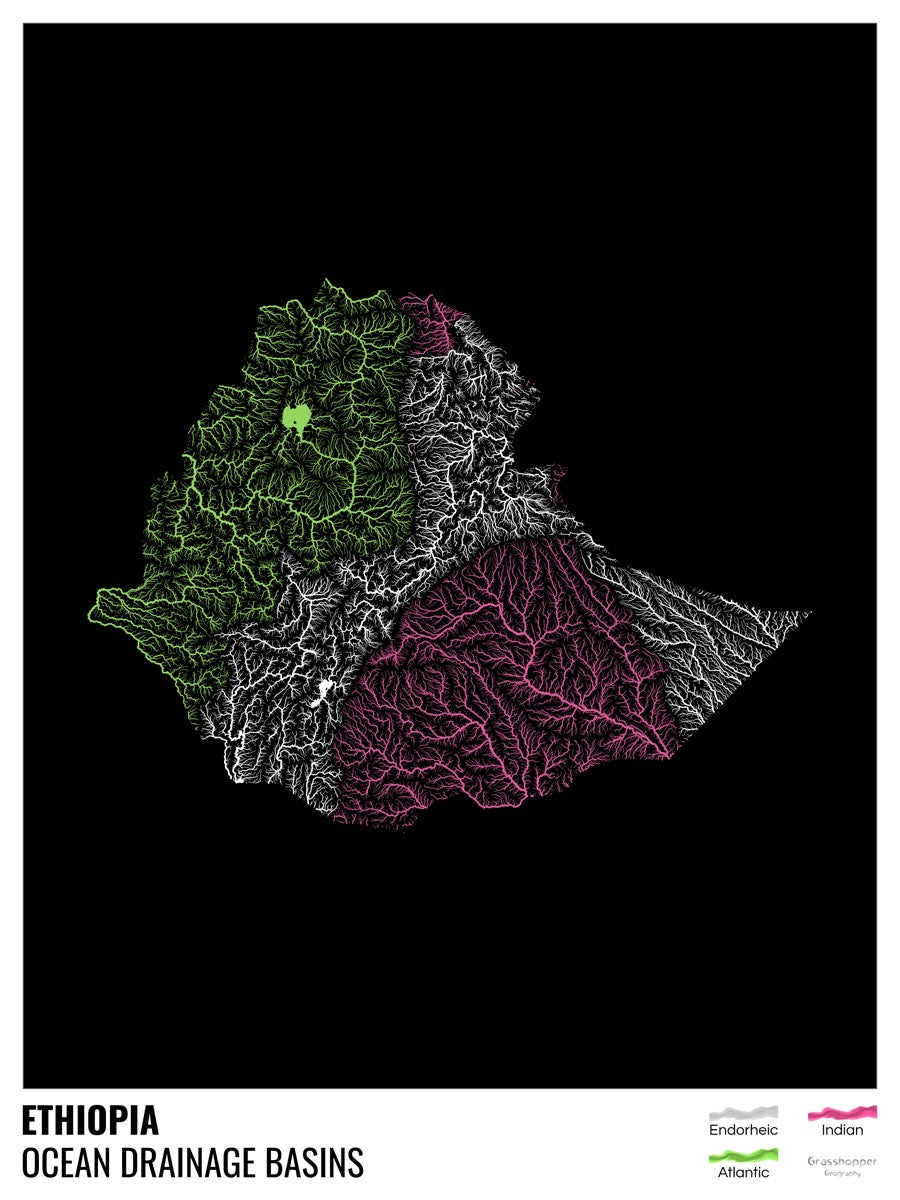 Ocean Drainage Basin Map Of Ethiopia Black With Legend Grasshopper
