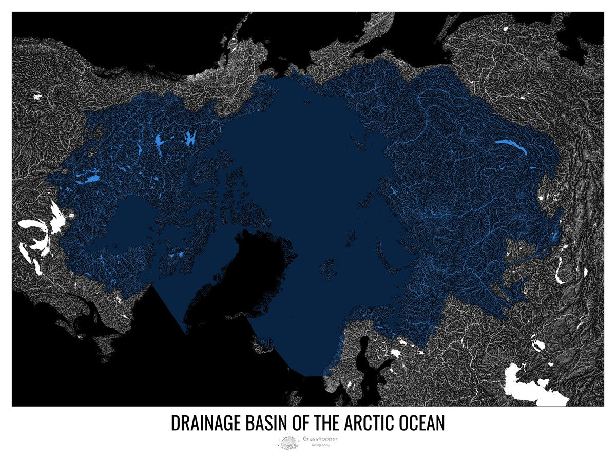 Drainage Basin Map Of The Arctic Ocean Black With Polygons