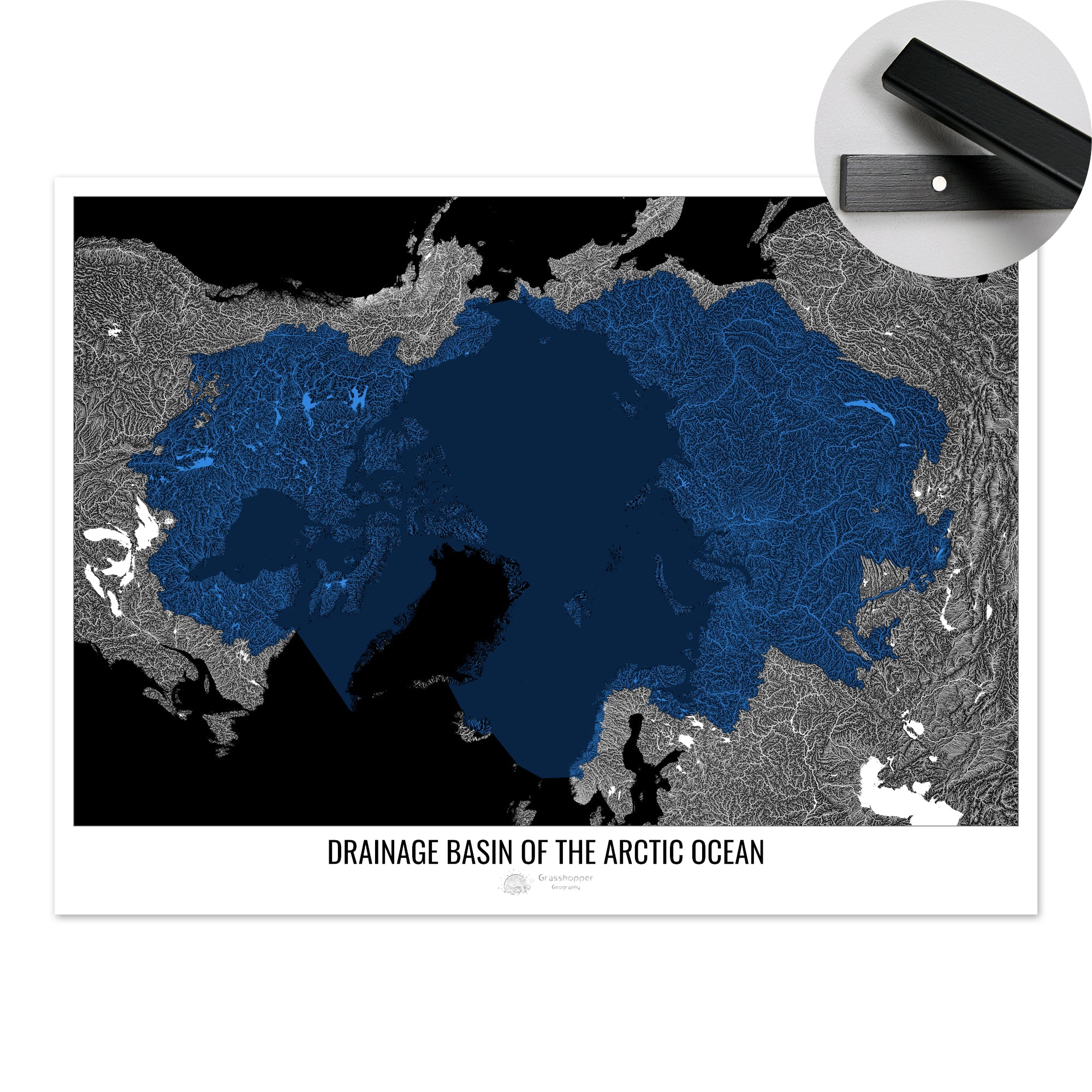 Arctic Ocean Drainage Basin Map Black V2 Fine Art Print With Hang