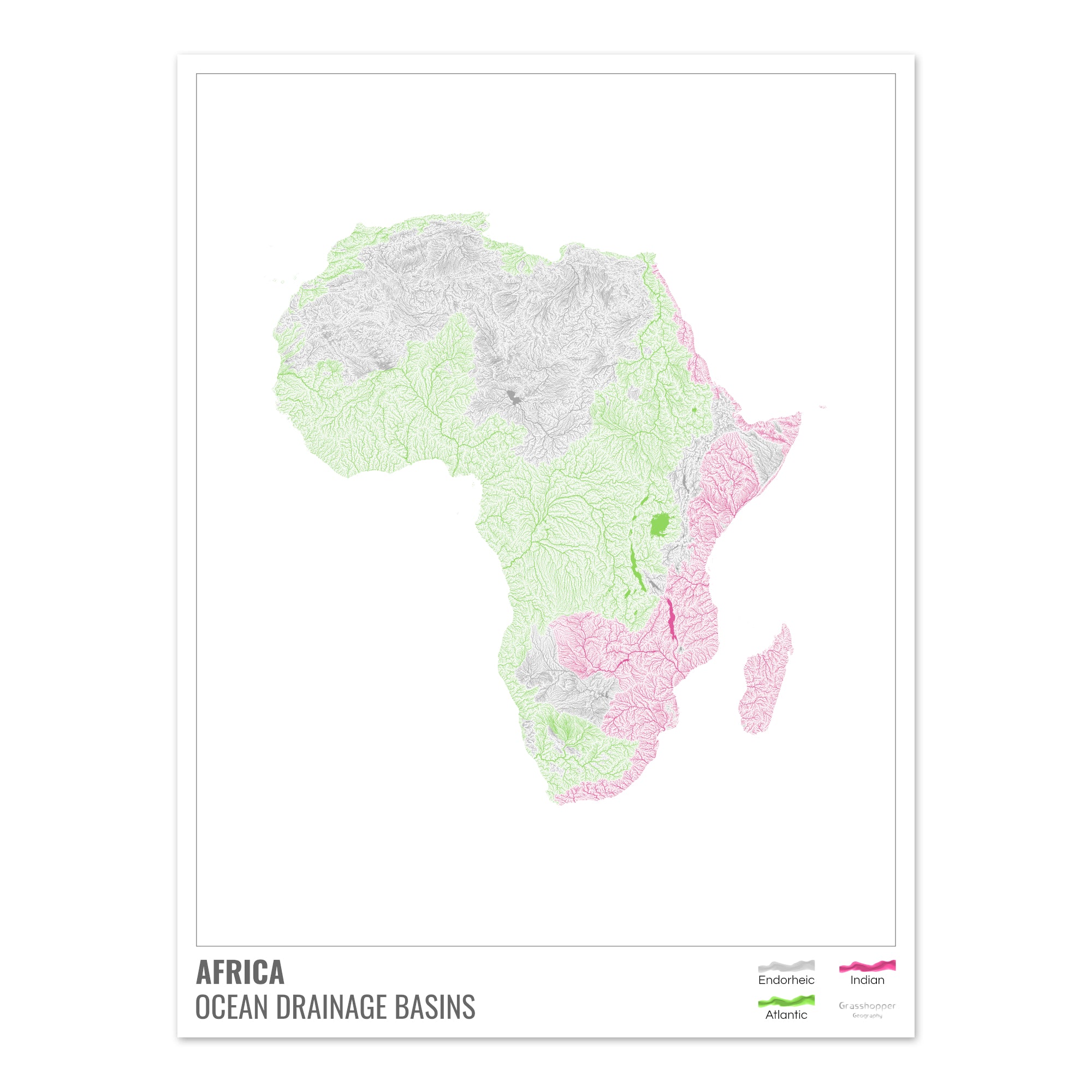 Africa Ocean Drainage Basin Map White With Legend V1 Fine Art Pri