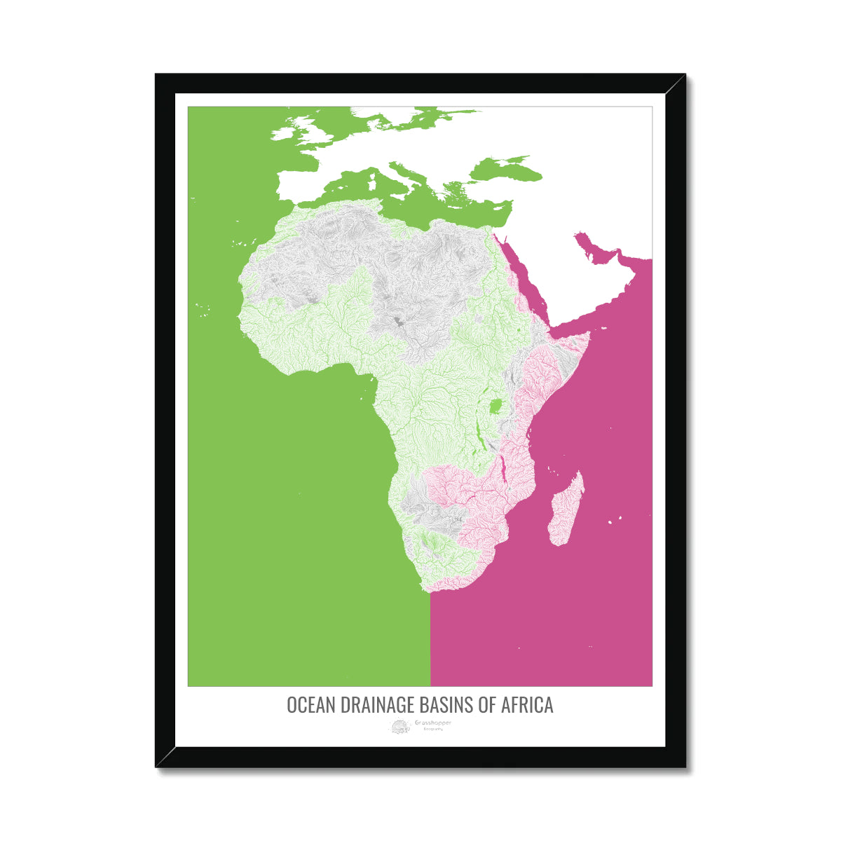 Africa Ocean Drainage Basin Map White V2 Framed Print