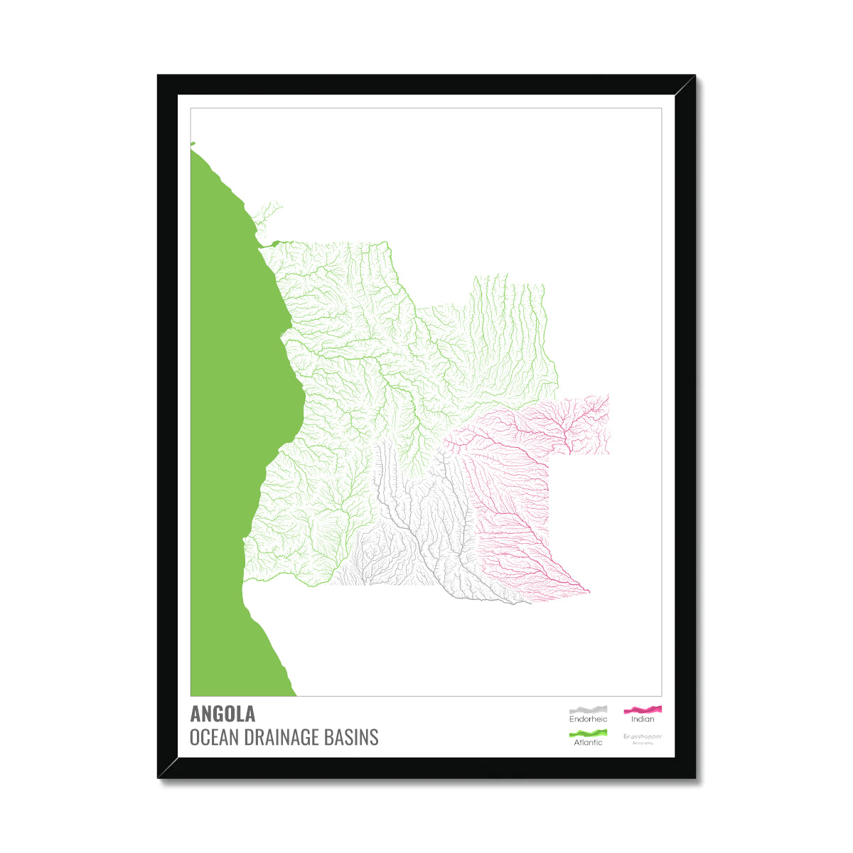Angola Ocean Drainage Basin Map White With Legend V2 Framed Print