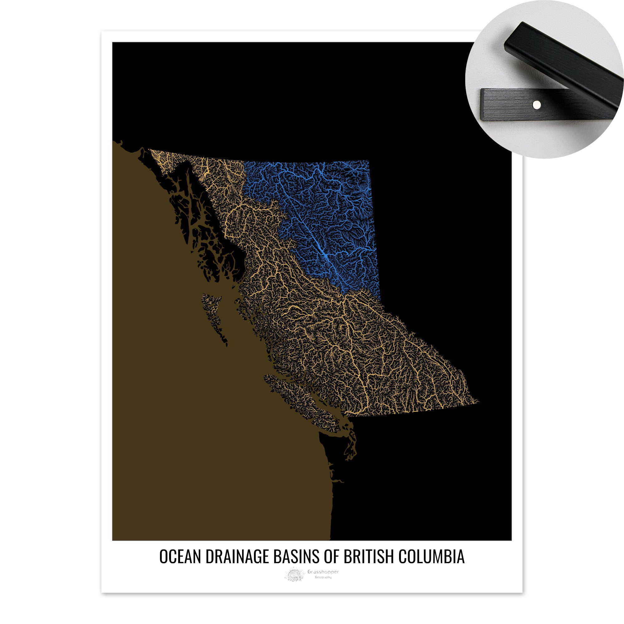 British Columbia Ocean Drainage Basin Map Black V2 Fine Art Print