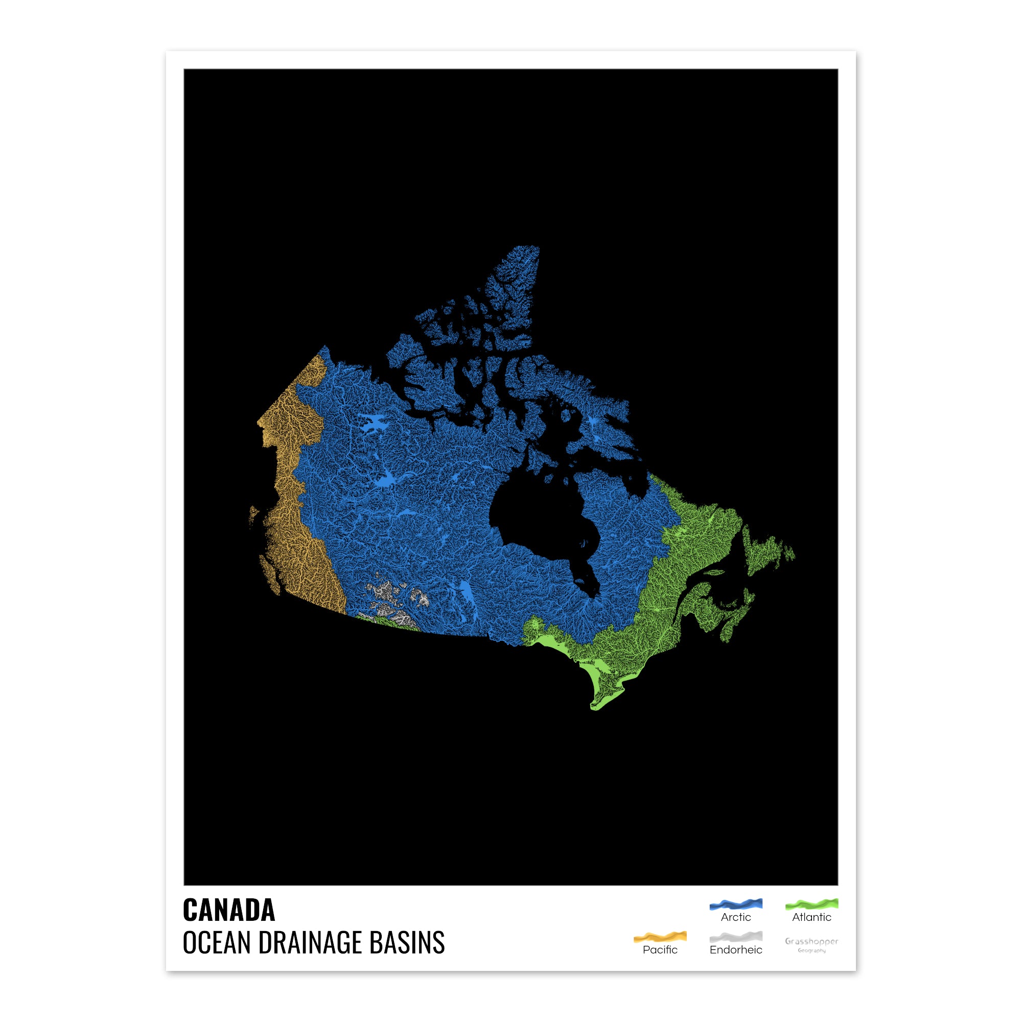 Canada Ocean Drainage Basin Map Black With Legend V1 Fine Art Pri
