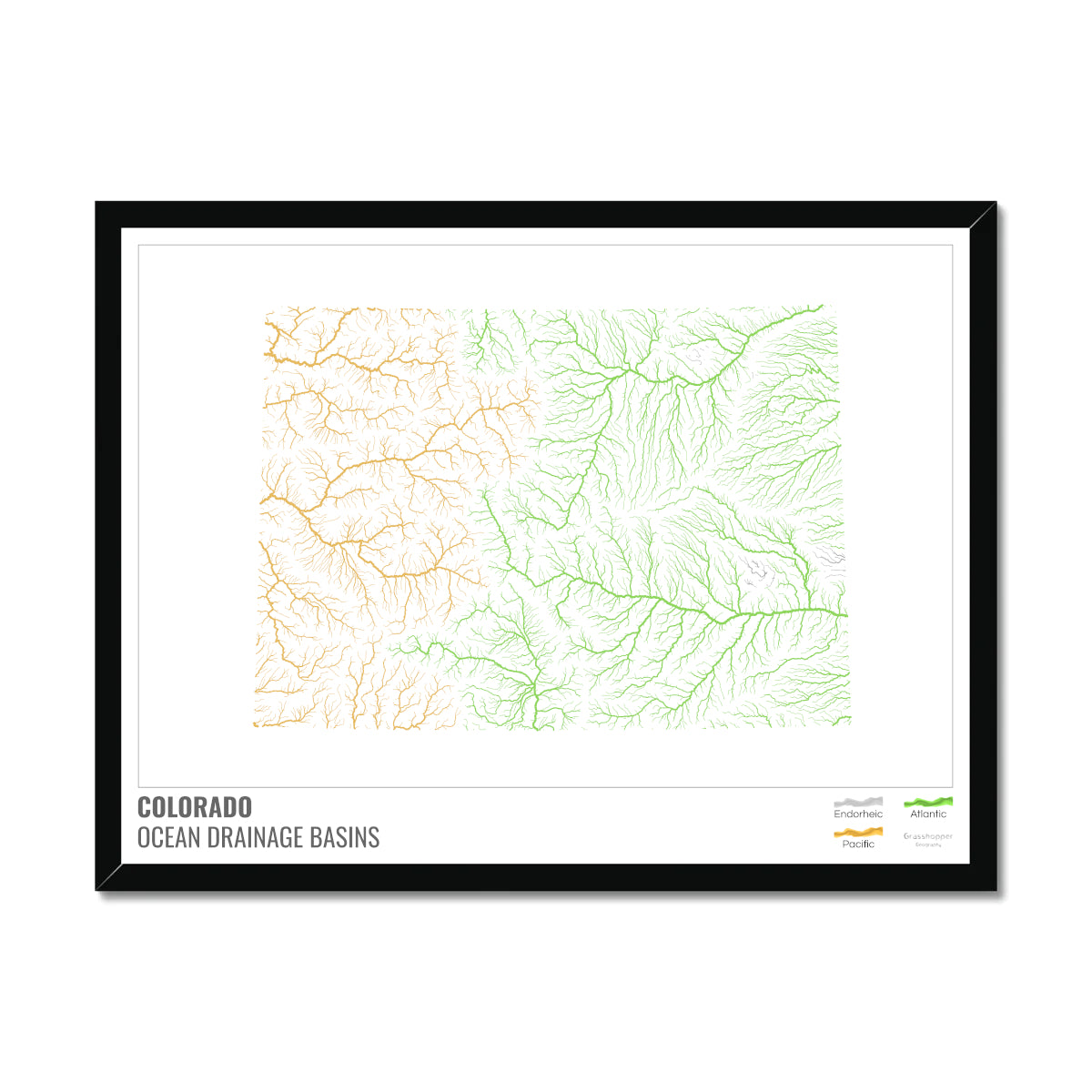 Colorado Ocean Drainage Basin Map White With Legend V1 Framed Pri