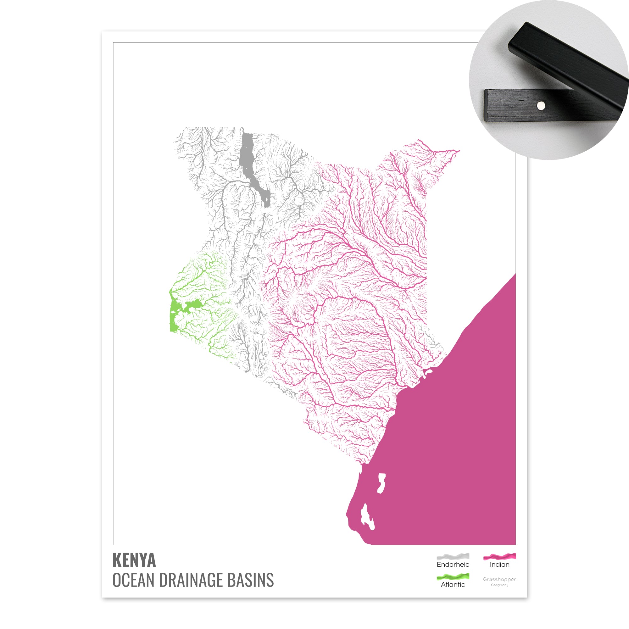 Kenya Ocean Drainage Basin Map White With Legend V2 Fine Art Prin