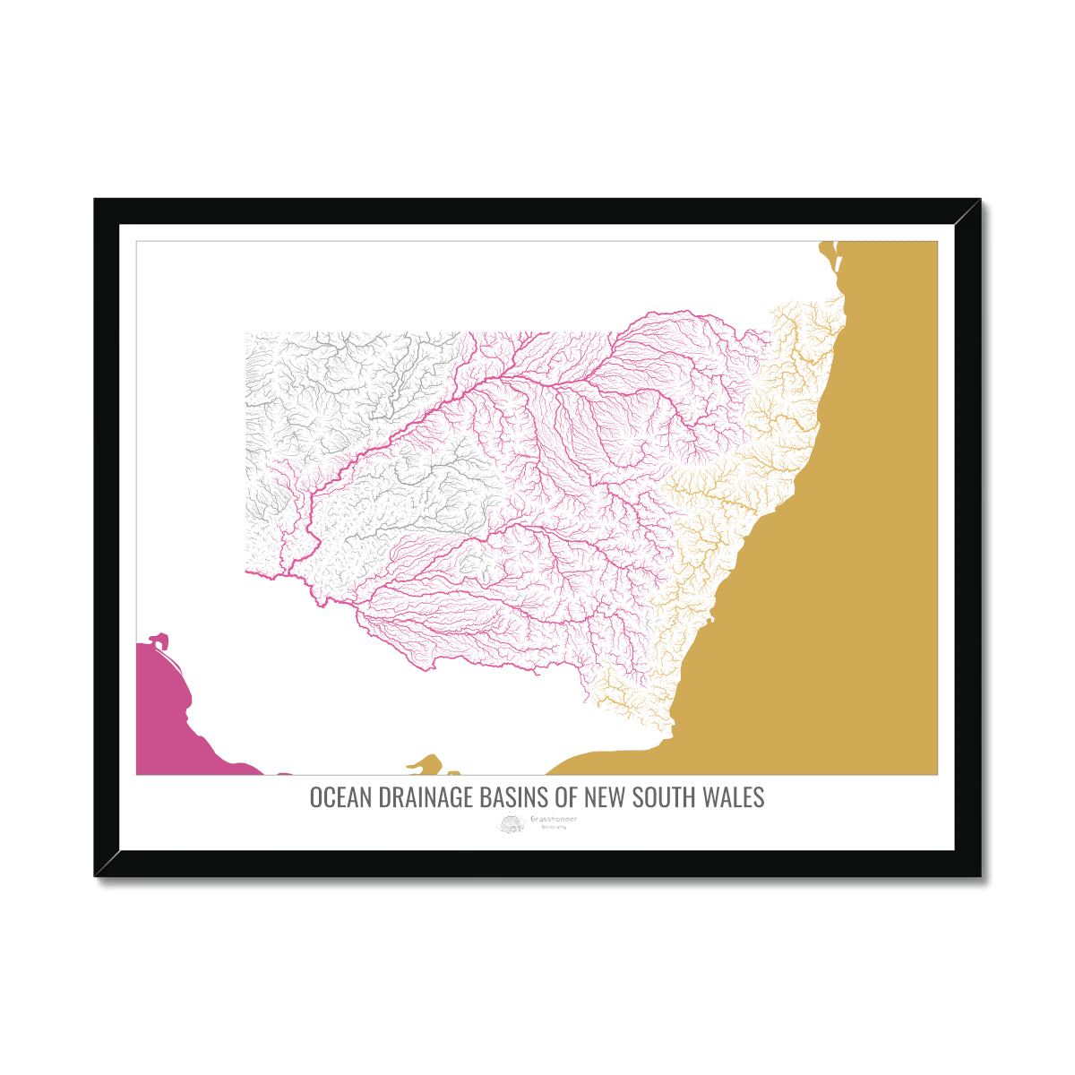 New South Wales Ocean Drainage Basin Map White V2 Framed Print