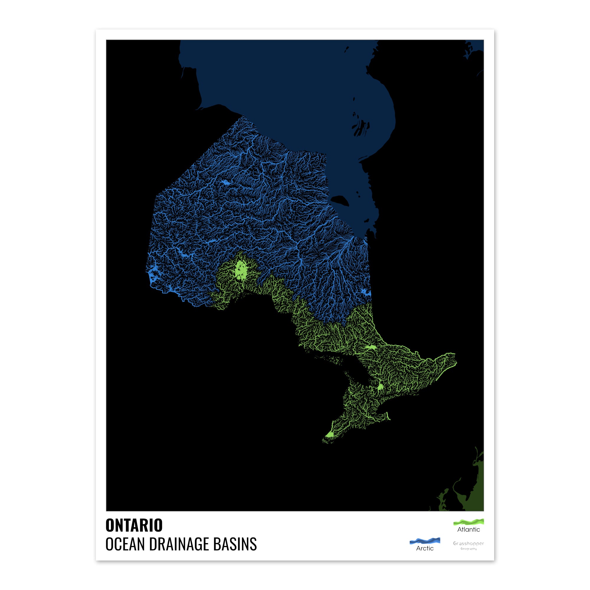 Ontario Ocean Drainage Basin Map Black With Legend V2 Photo Art P
