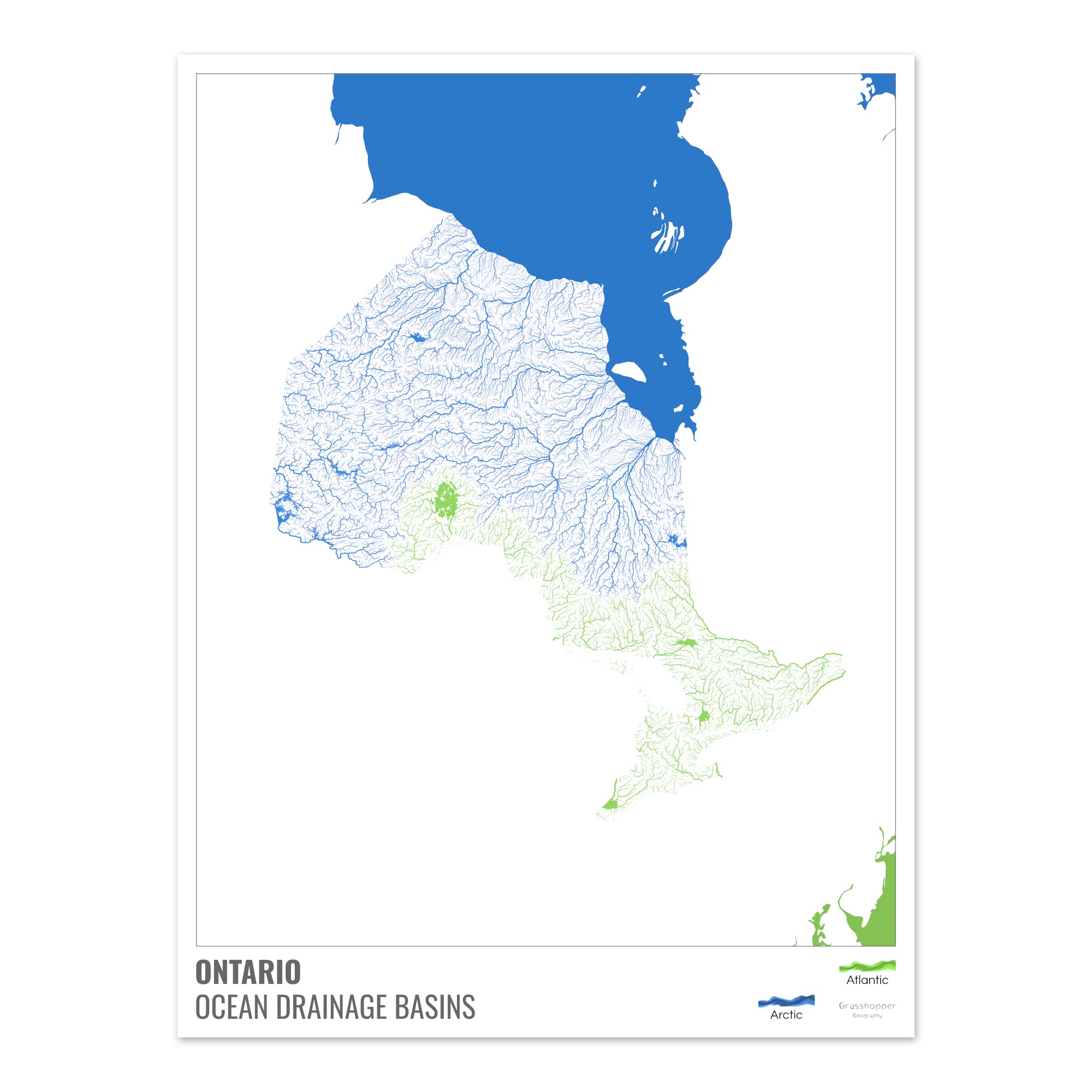 Ontario Ocean Drainage Basin Map White With Legend V2 Photo Art P