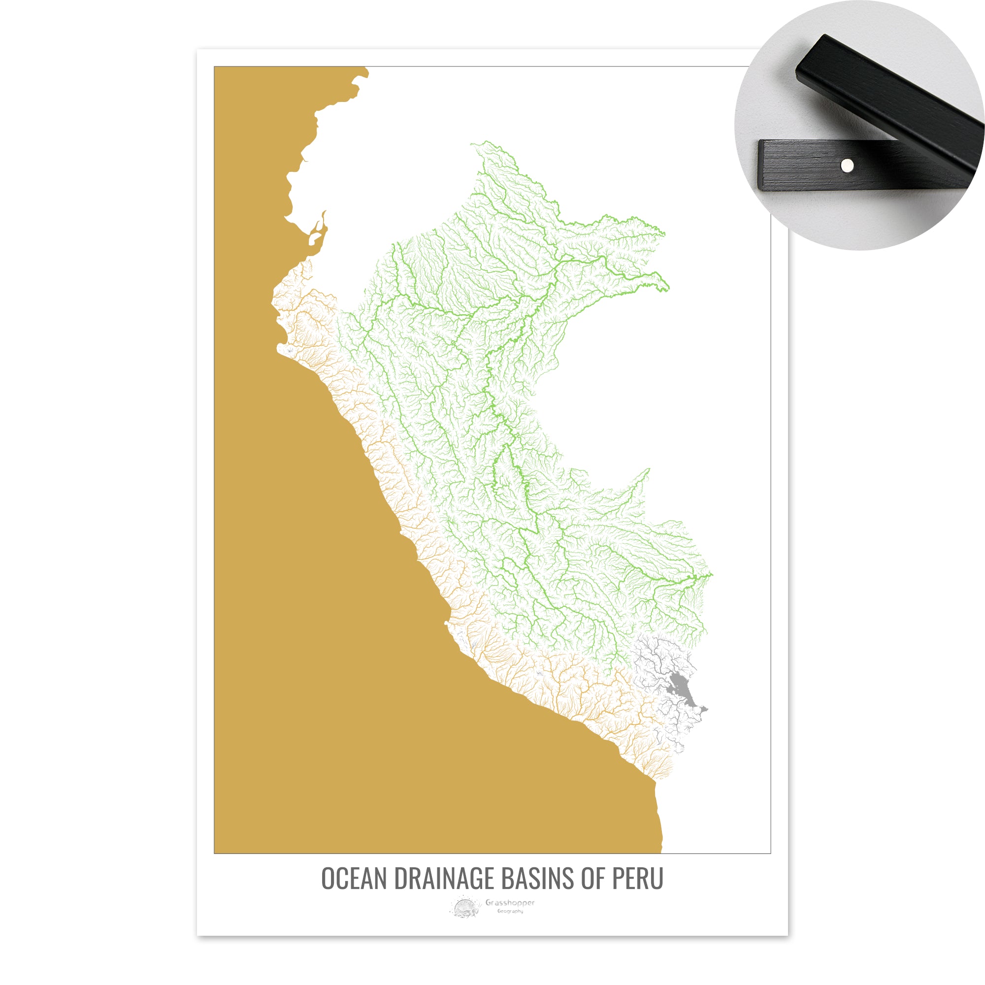 Peru Ocean Drainage Basin Map White V2 Fine Art Print With Hanger