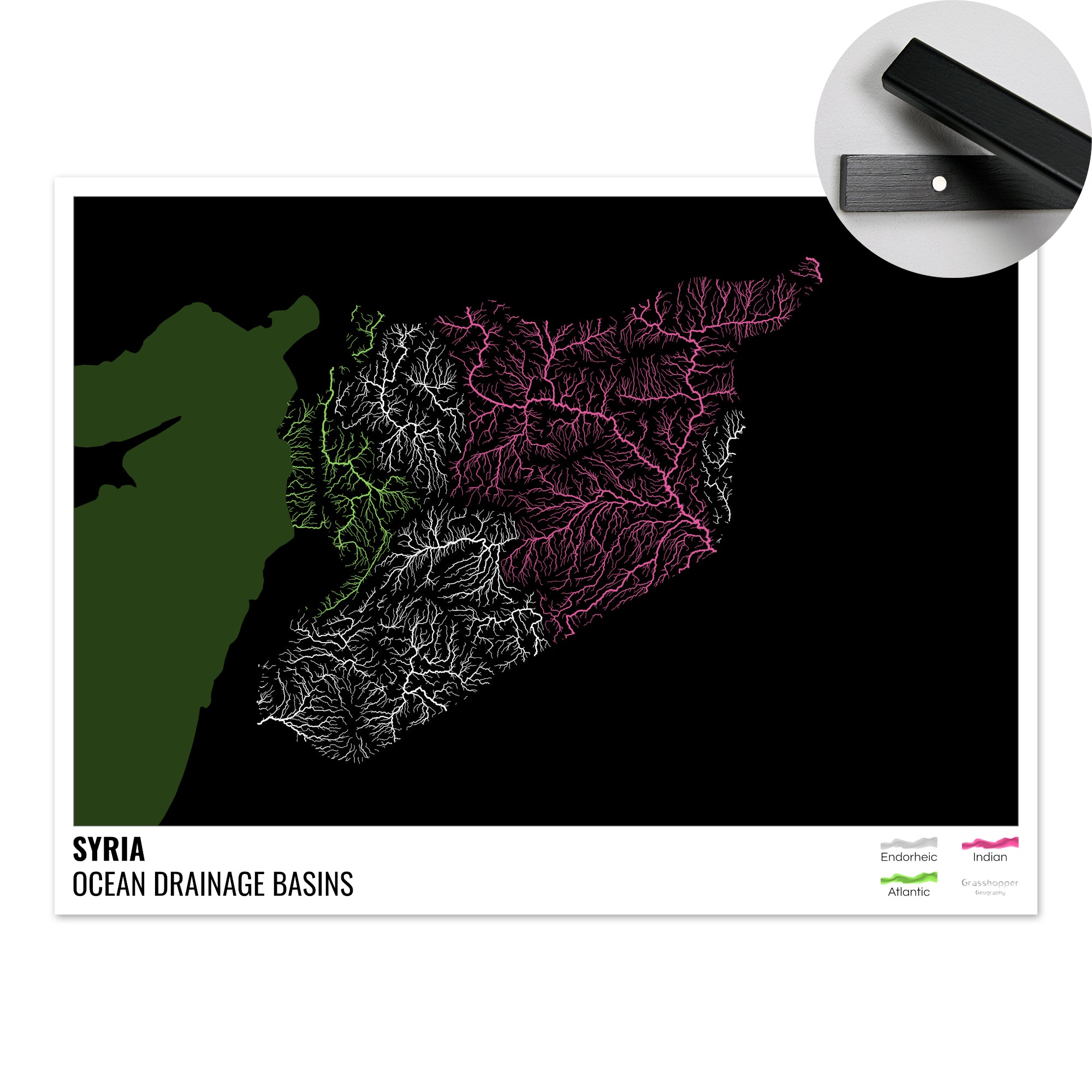Syria Ocean Drainage Basin Map Black With Legend V2 Fine Art Prin
