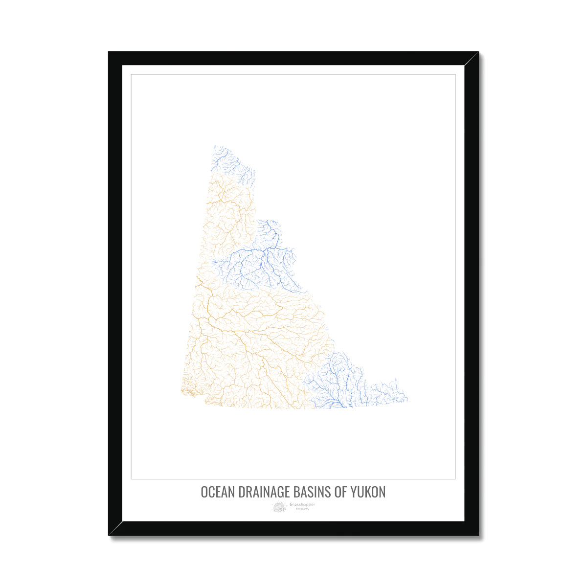 Yukon Ocean Drainage Basin Map White V1 Framed Print Grasshopper