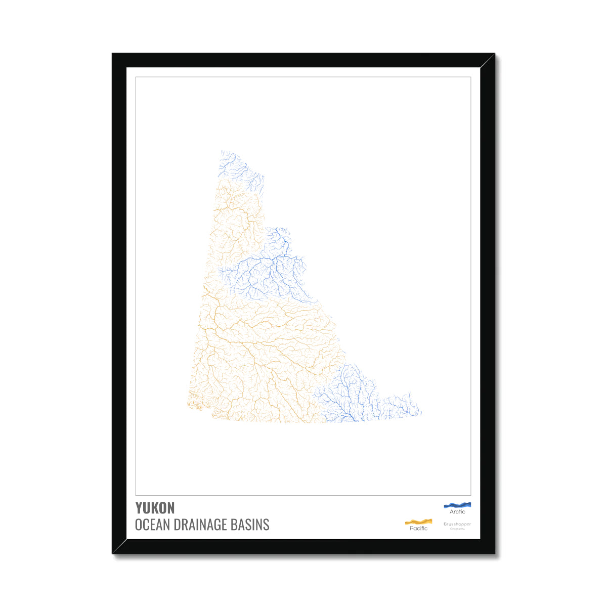 Yukon Ocean Drainage Basin Map White With Legend V1 Framed Print
