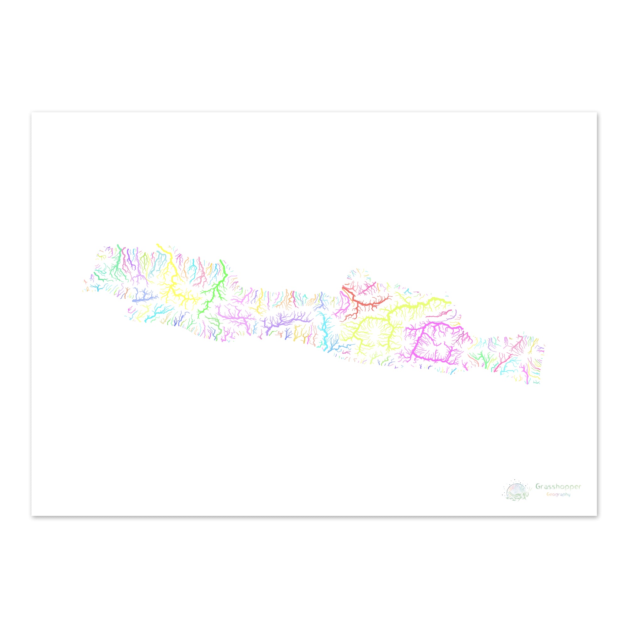 Java River Basin Map Pastel On White Fine Art Print Grasshopper