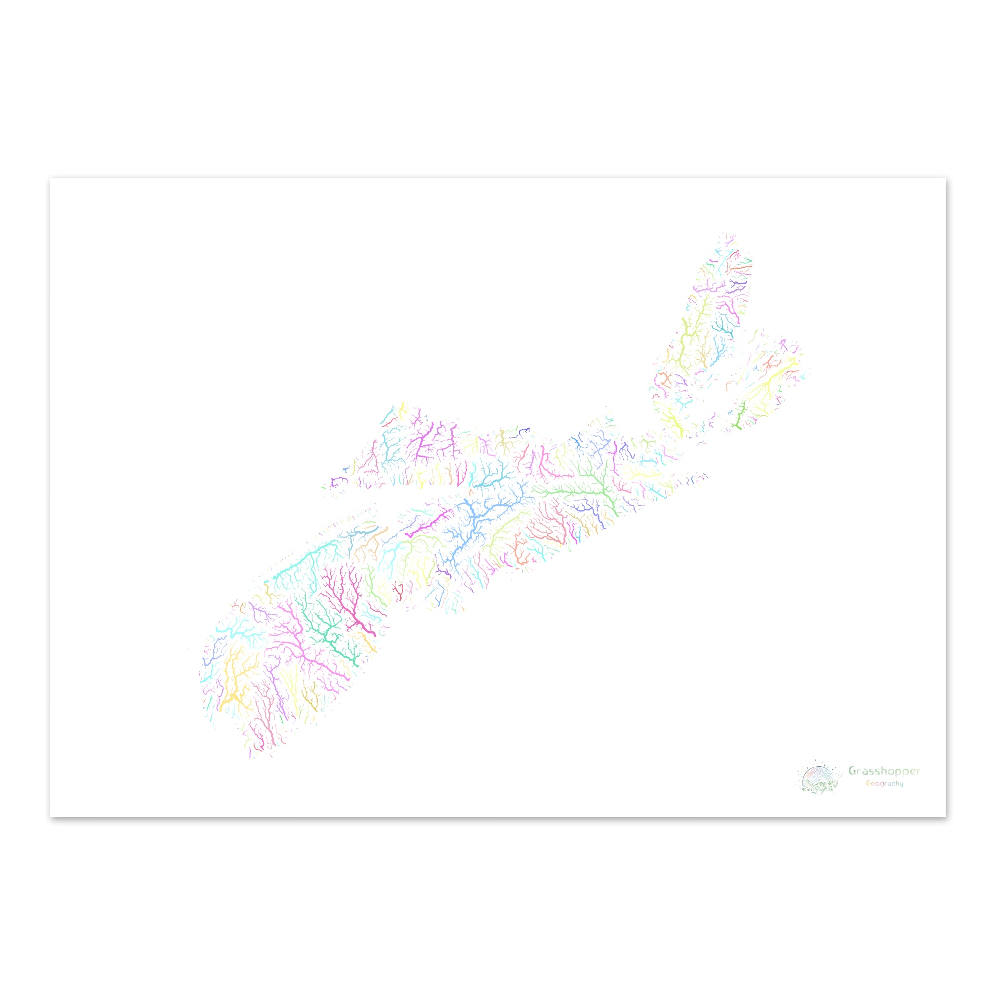 Nova Scotia River Basin Map Pastel On White Fine Art Print