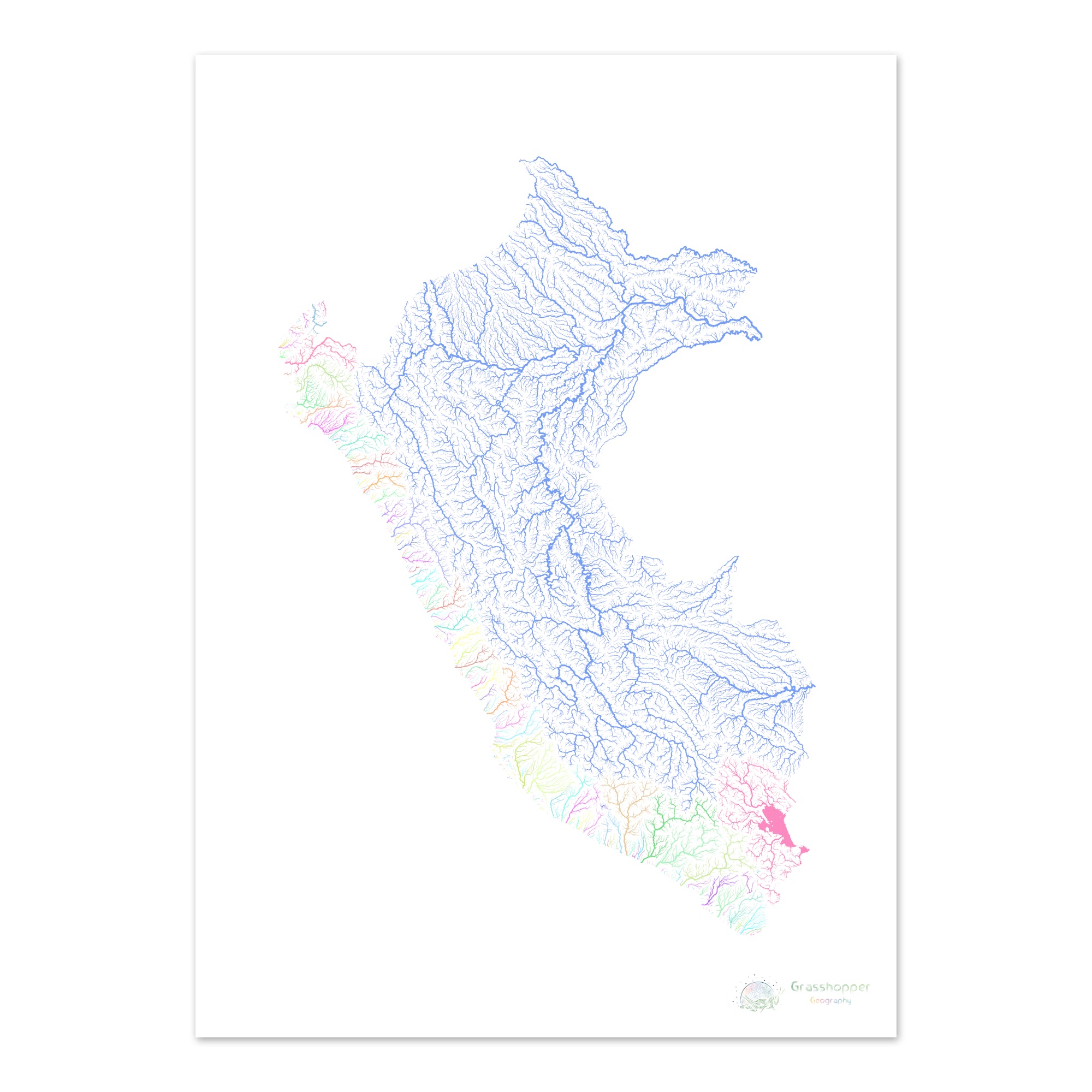 Peru River Basin Map Pastel On White Fine Art Print Grasshopper