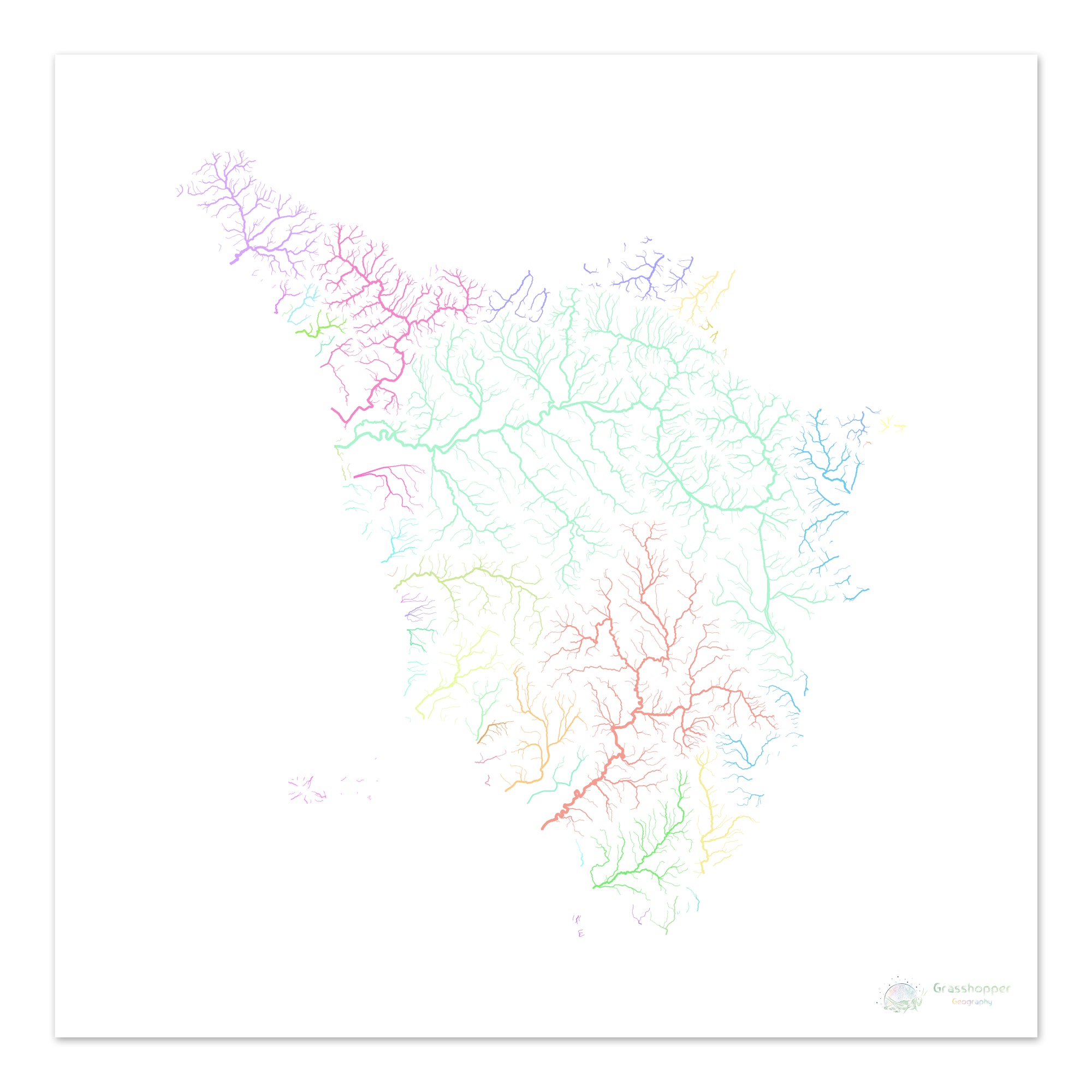 Tuscany River Basin Map Pastel On White Fine Art Print