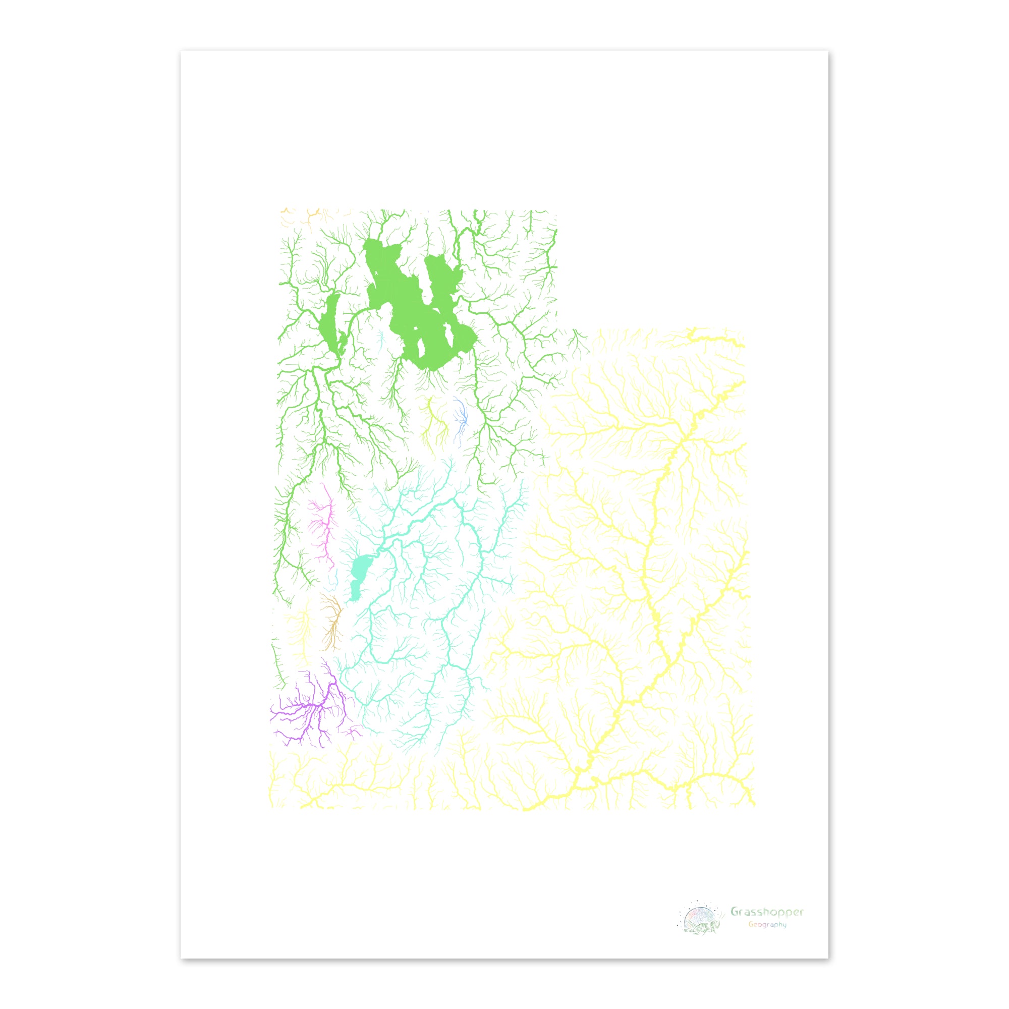 Utah River Basin Map Pastel On White Fine Art Print Grasshopper