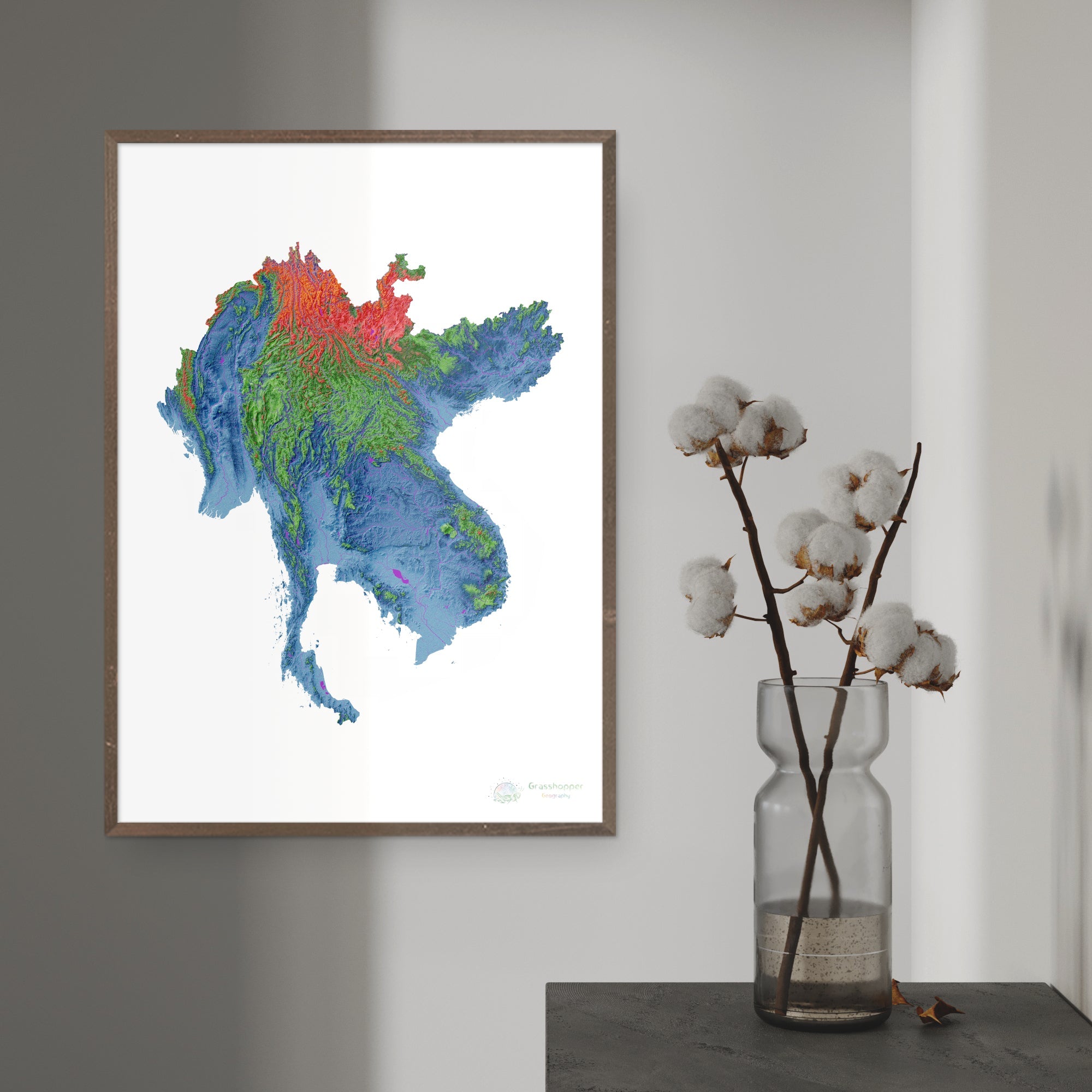 Elevation map of the Greater Mekong Subregion with white background - – Grasshopper Geography