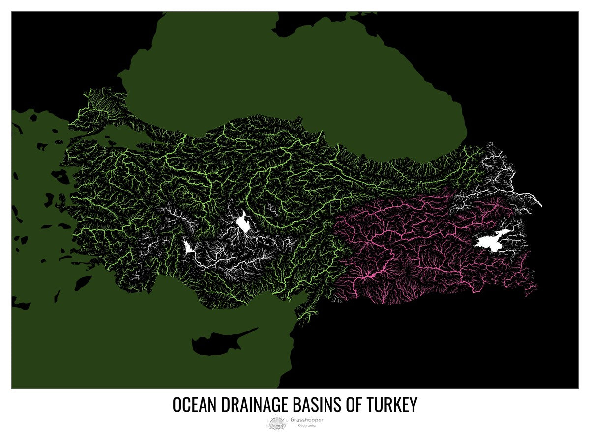 Ocean drainage basin map of Turkey - black with polygons – Grasshopper ...