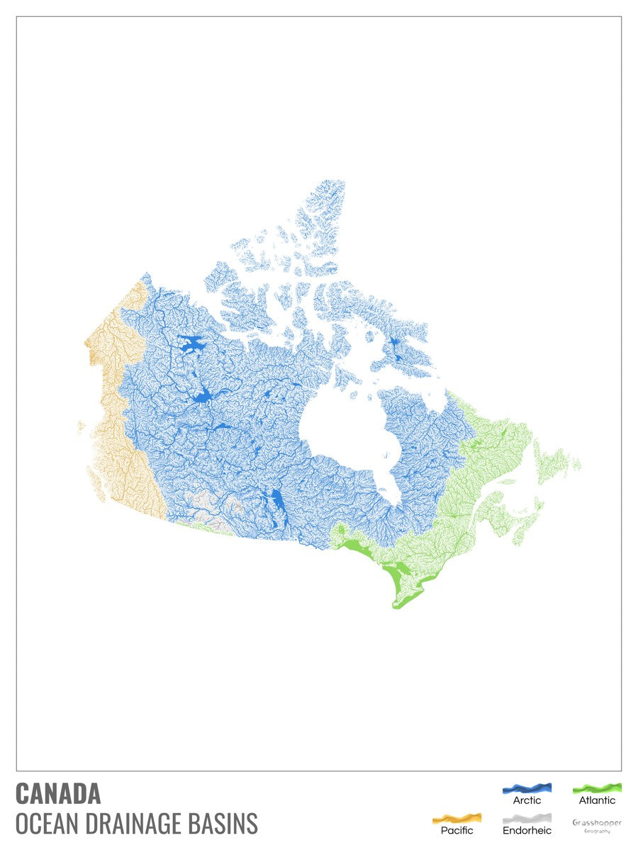 Ocean drainage basin map of Canada - white with legend – Grasshopper ...