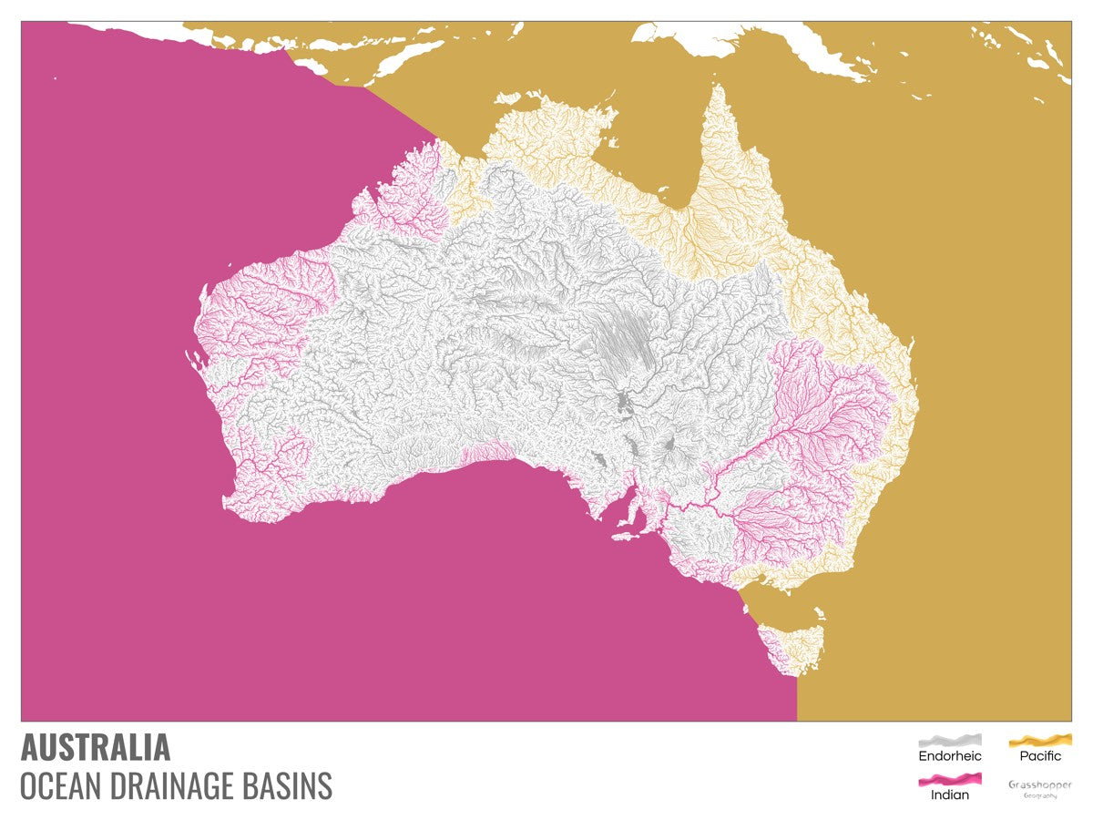 Ocean drainage basin map of Australia - white with polygons and legend ...