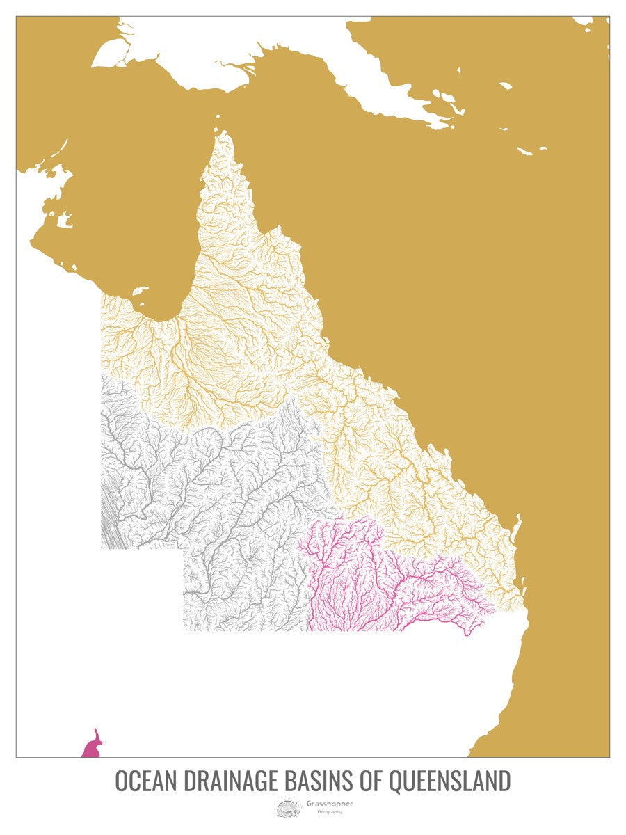 Ocean drainage basin map of Queensland - white with polygons ...
