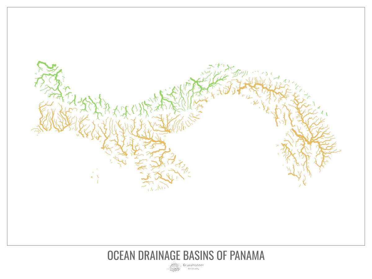 Ocean drainage basin map of Panama - white – Grasshopper Geography