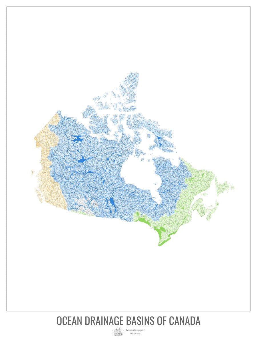 Ocean drainage basin map of Canada - white – Grasshopper Geography