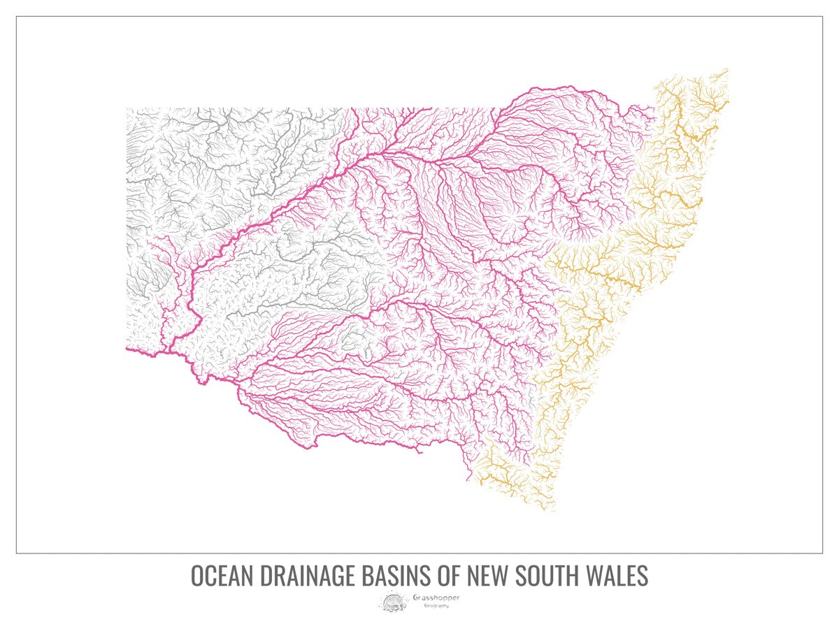 Ocean drainage basin map of New South Wales - white – Grasshopper Geography