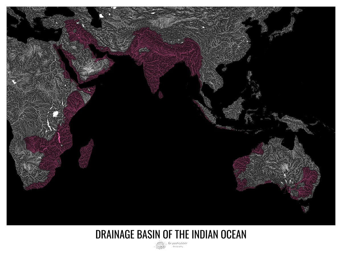 Drainage basin map of the Indian Ocean - black – Grasshopper Geography
