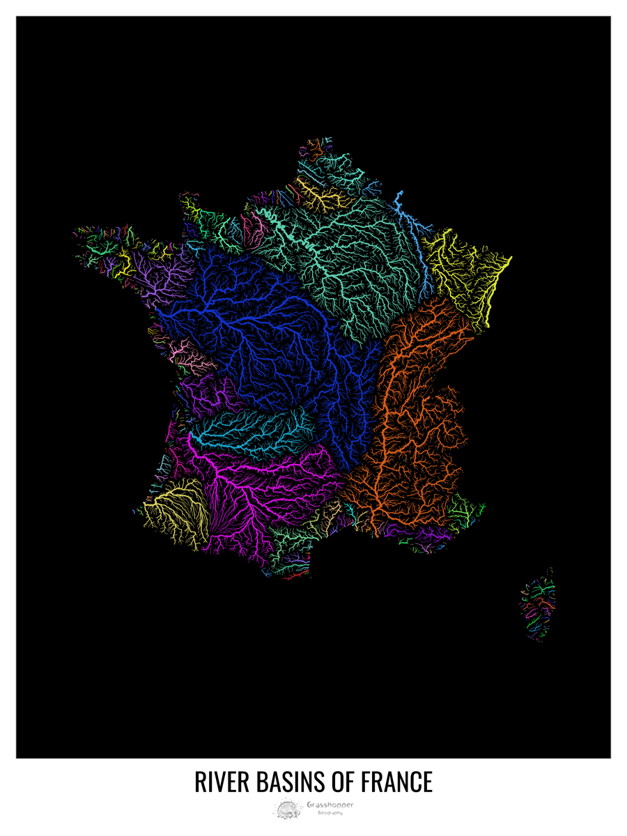 CUSTOM River basin map of France – Grasshopper Geography