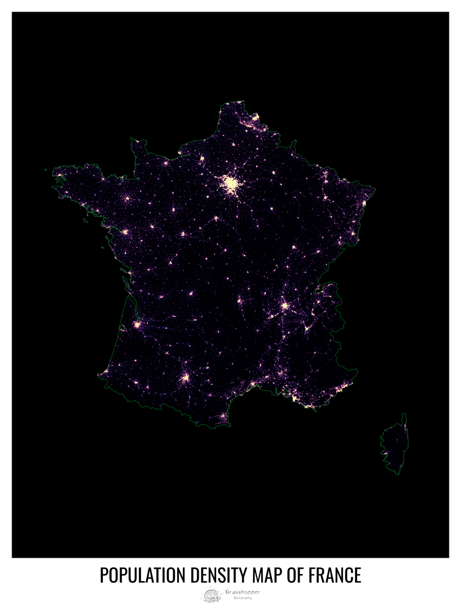 CUSTOM Population density heatmap of France – Grasshopper Geography