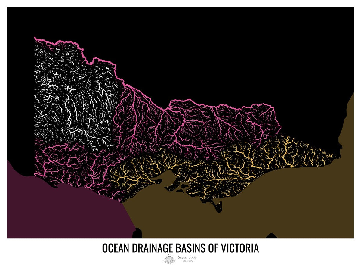 Ocean drainage basin map of Victoria - black with polygons ...