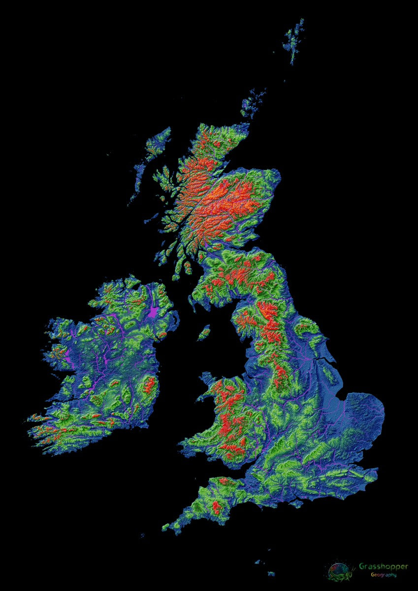Elevation map of the British Isles with black background – Grasshopper ...