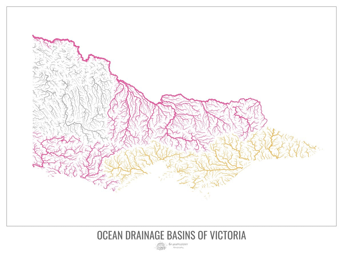 Ocean drainage basin map of Victoria - white – Grasshopper Geography