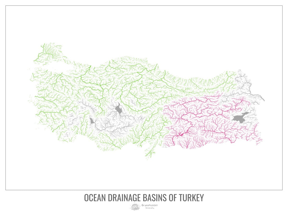 Ocean drainage basin map of Turkey - white – Grasshopper Geography