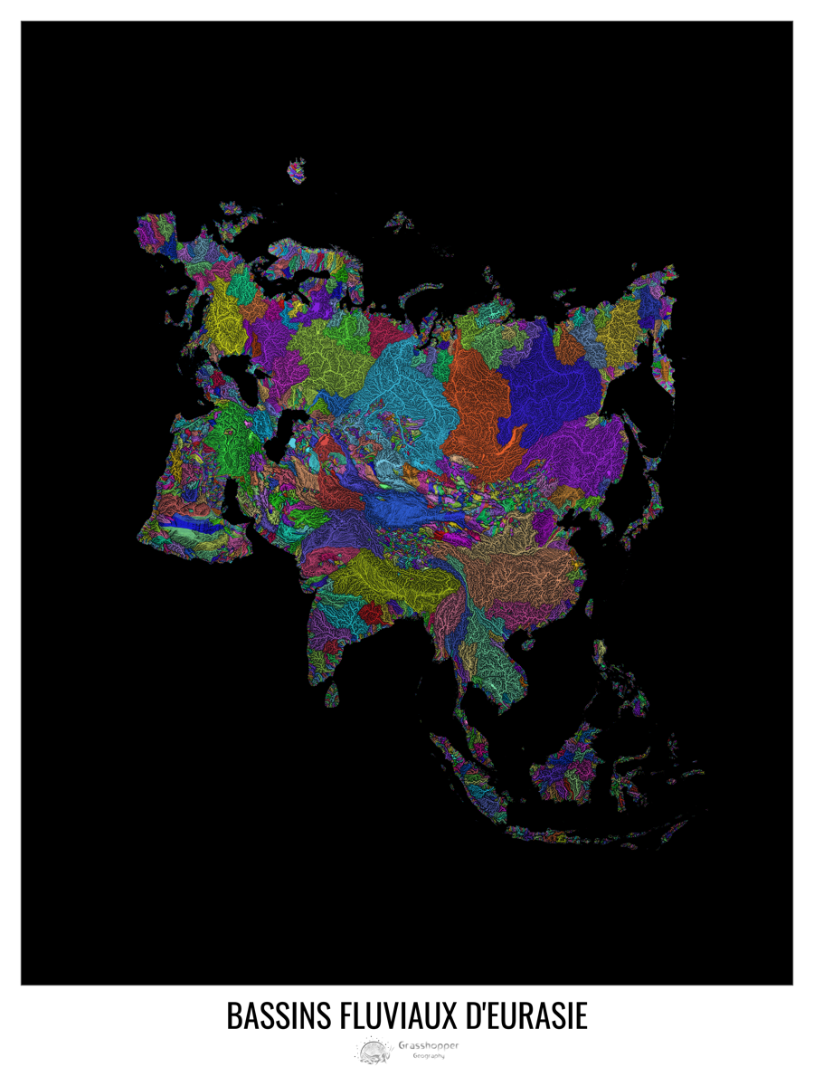 CUSTOM River basin map of Eurasia - French – Grasshopper Geography