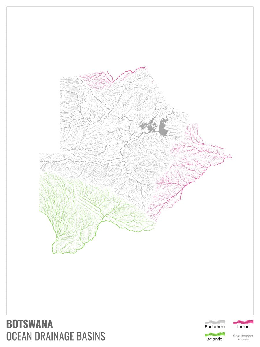 Ocean drainage basin map of Botswana - white with legend – Grasshopper ...