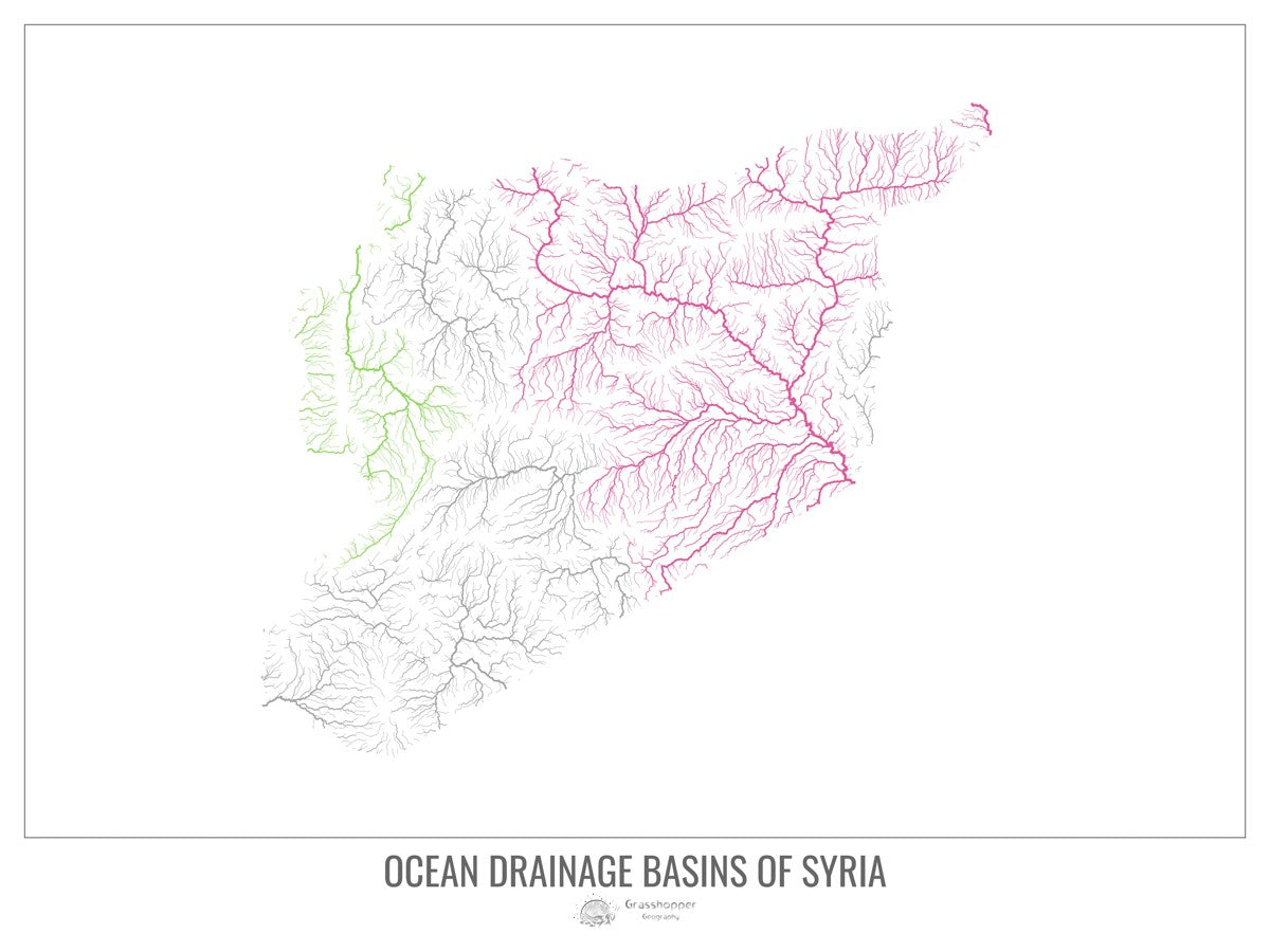 Ocean drainage basin map of Syria - white – Grasshopper Geography