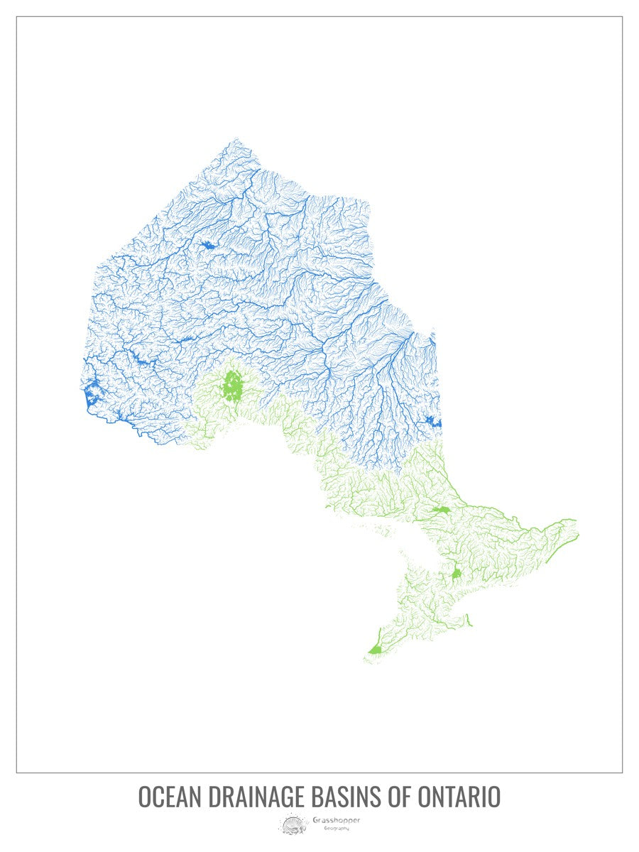 Ocean drainage basin map of Ontario - white – Grasshopper Geography